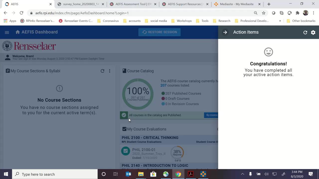 AEFIS Course Evaluations: Accessing Results Using the My Course Evaluations Widget
